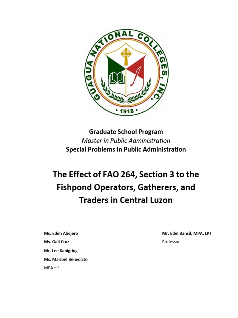 The Effect of FAO 264, Section 3 To The Fishpond Operators, Gatherers ...