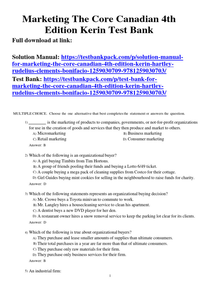 Marketing The Core Test Bank Overview | PDF