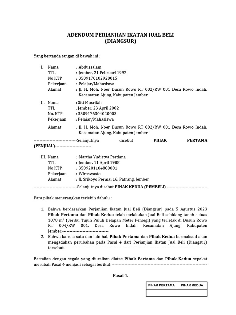 Adendum Perjanjian Abdussalam | PDF