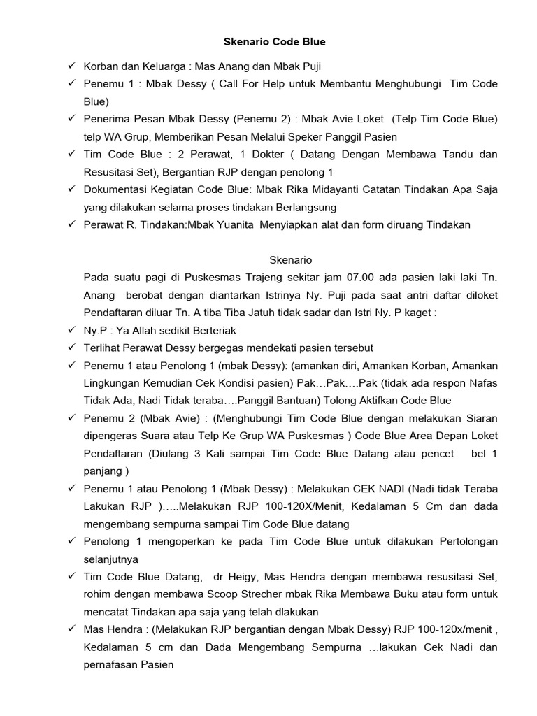 Code Blue Skenario | PDF
