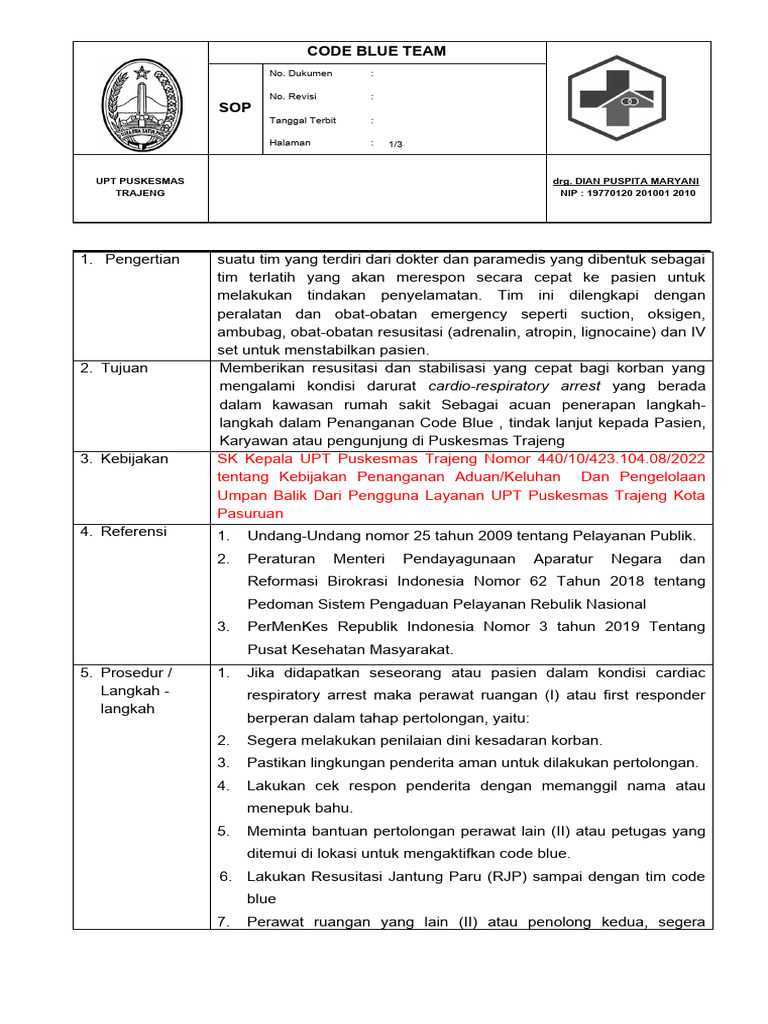 SOP Code Blue | PDF | Sains & Matematika
