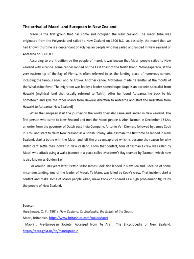 The Arrival of Maori and European in New Zealand | PDF