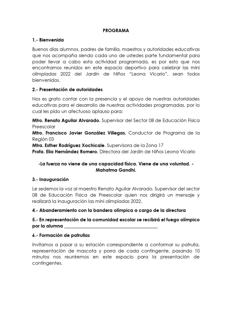 Mini Olimpiadas 2022 en Preescolar | PDF | Educación de la primera infancia