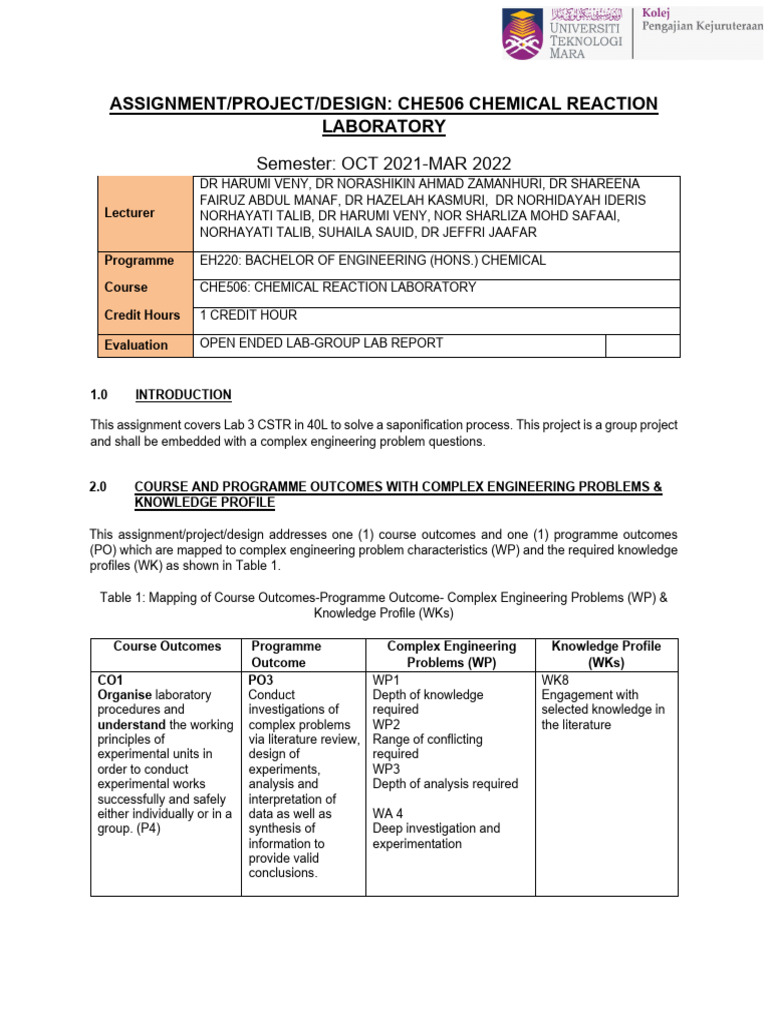 CHE506 - LAB 3 CSTR 40L - Oct 2022 | PDF