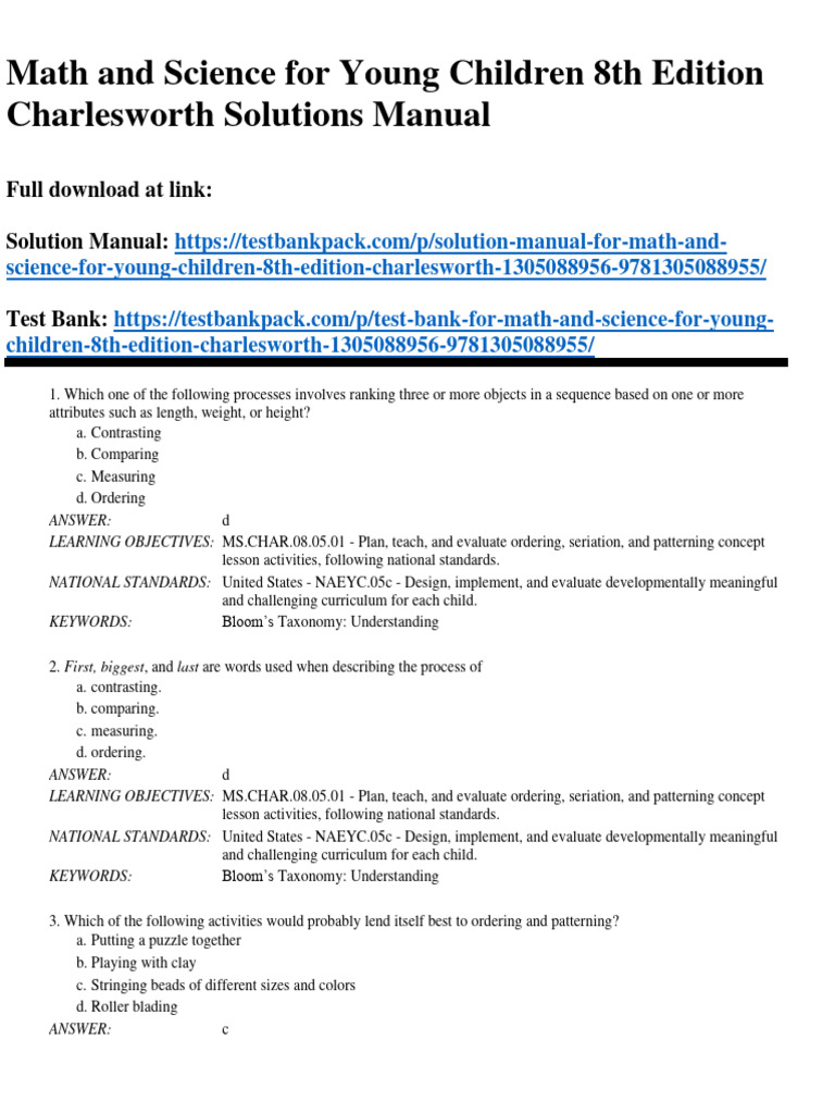 Math and Science For Young Children 8th Edition Charlesworth Test Bank ...