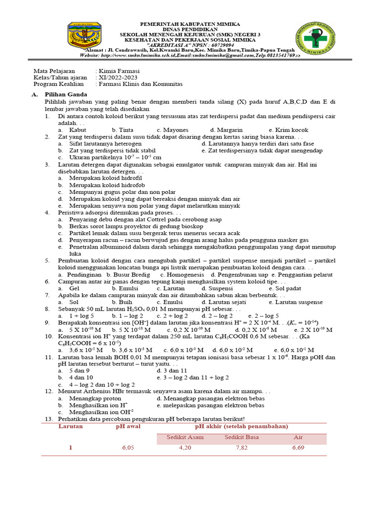 Soal Kimia Farmasi Sem Genap 2023 | PDF | Sains & Matematika