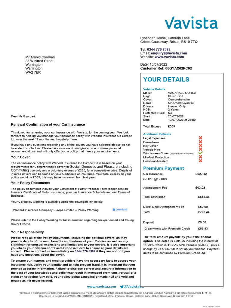 Car Insurance Renewal Notice | PDF
