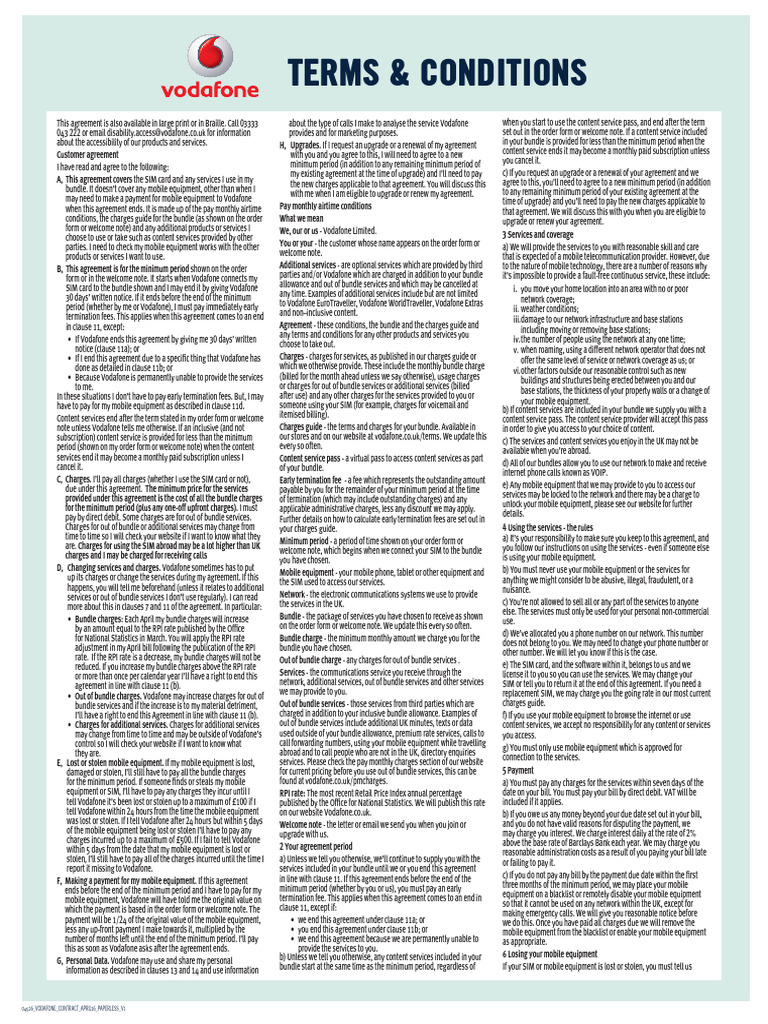 Vodafone Terms and Conditions | PDF