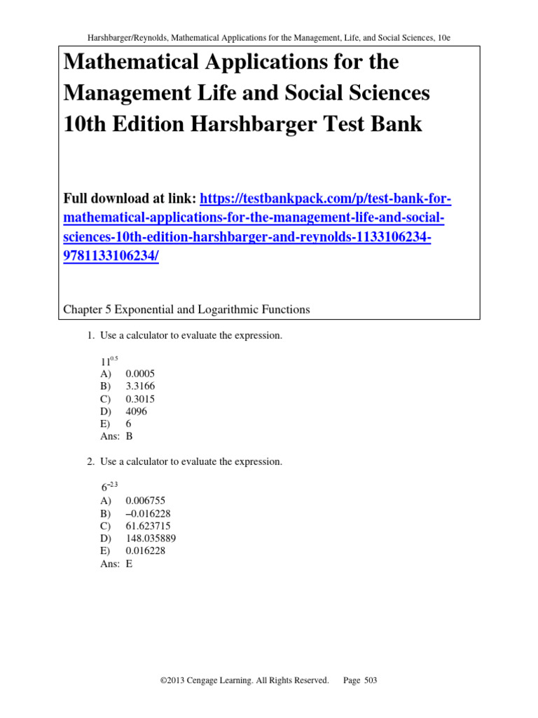 Mathematical Applications For The Management Life and Social Sciences ...