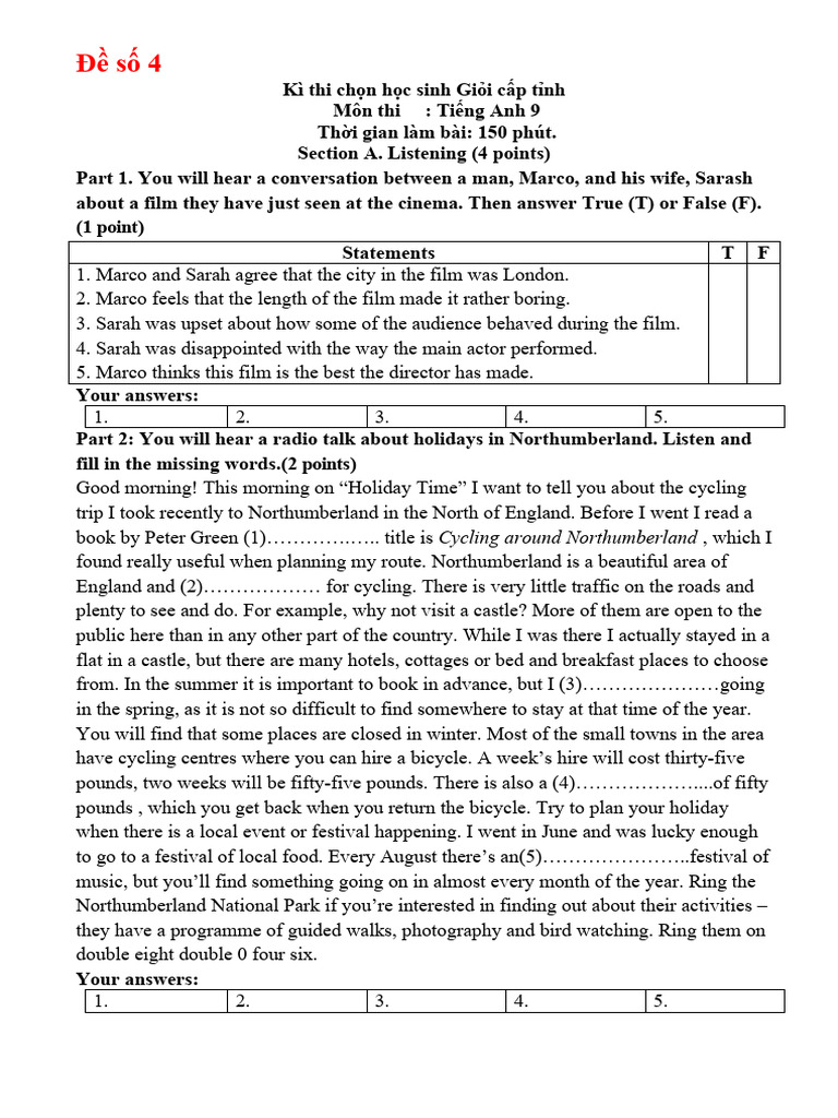 De Luyen Thi HSG Anh 9 Cap Tinh | PDF