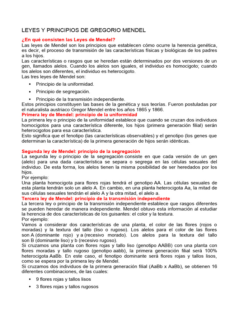 Leyes y Principios de Gregorio Mendel | PDF