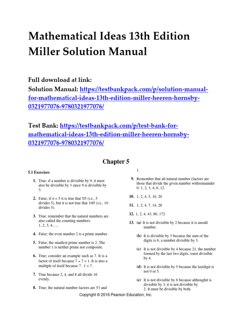 Mathematical Ideas 13th Edition Miller Solutions Manual 1 | PDF
