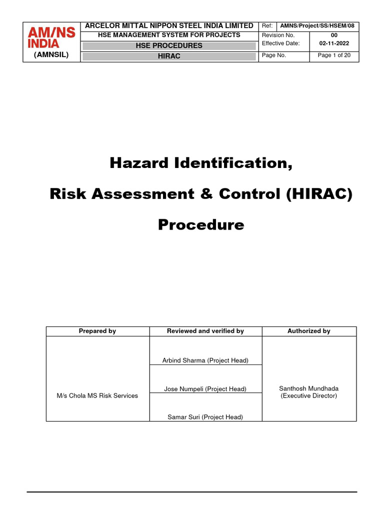 Amns Project Ss Hsem 08 Hirac Procedure | PDF