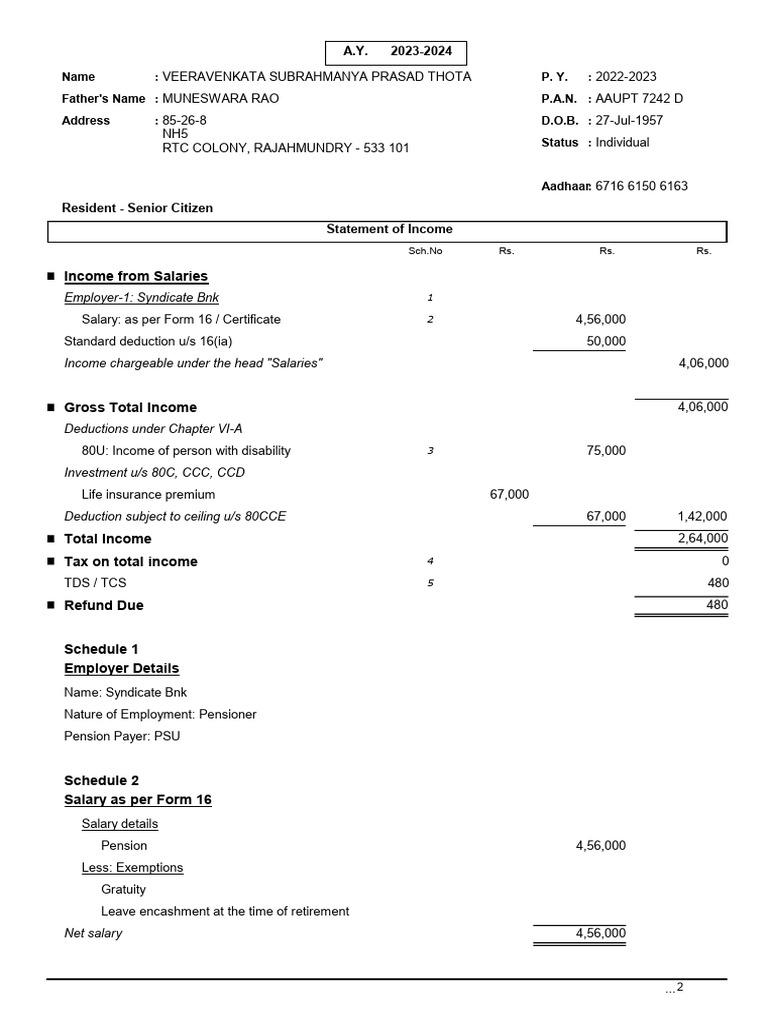 Income Tax Statement 2023-2024 | PDF