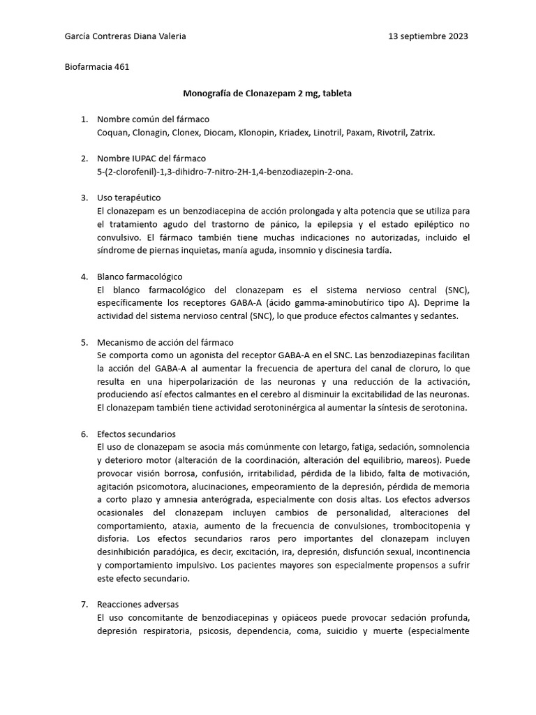 Monografía Clonazepam | PDF