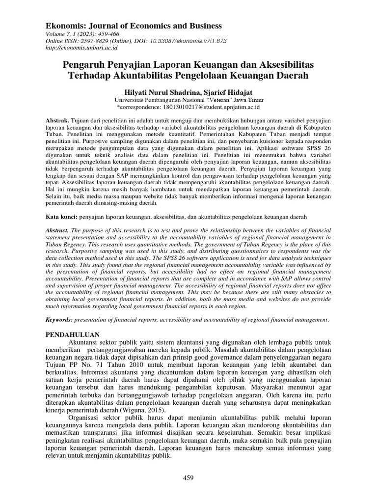 Pengaruh Penyajian Laporan Keuangan Dan Aksesibilitas TERHADAP AKUNTABILITAS PENGELOLAAN KEU ...