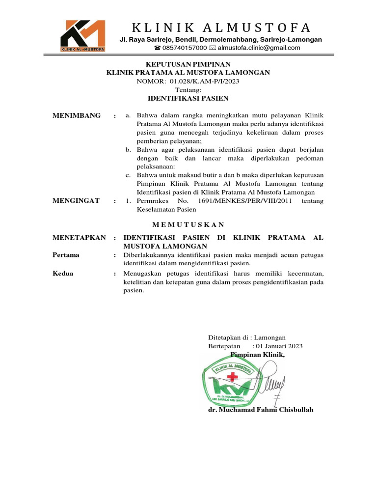 SK Identifikasi Pasien | PDF | Kesehatan Holistik | Sains & Matematika