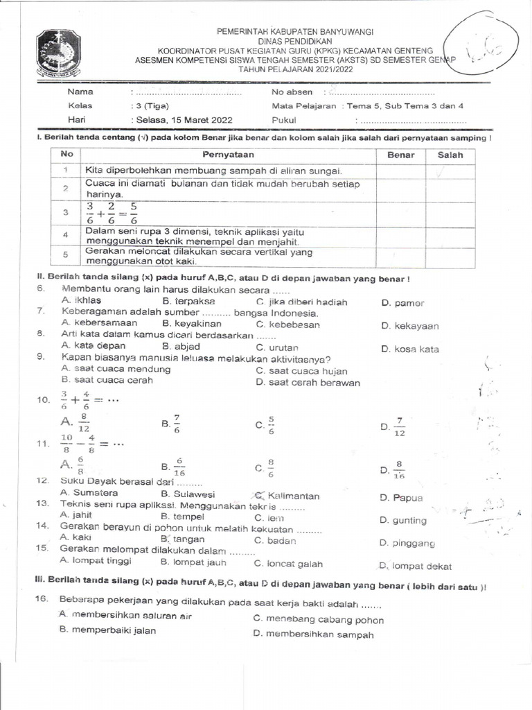 Aksts Genap Tema 5 Subtema 3 & 4 | PDF
