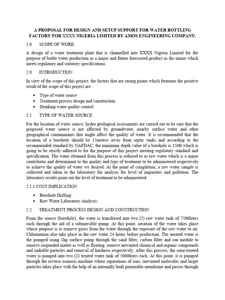 Water Bottling Factory Design Proposal | PDF | Water | Water Quality