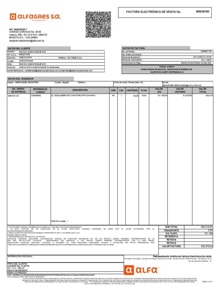 Factura Electrónica Dejamú Subachoque | PDF | Factura | Economias