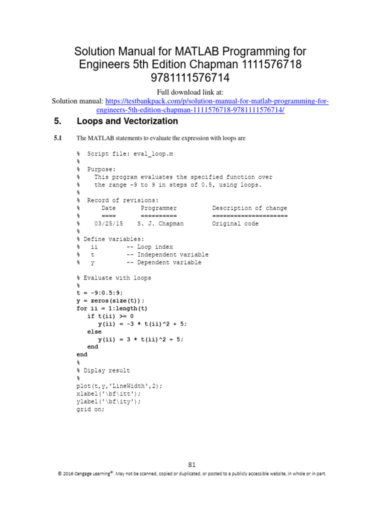 MATLAB Programming For Engineers 5th Edition Chapman Solutions Manual 1 ...