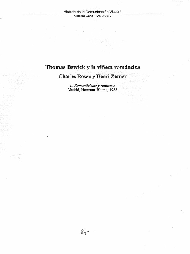 Rosen, Charles y Zerner, Henri. Thomas Bewick y La Viñeta Romántica | PDF
