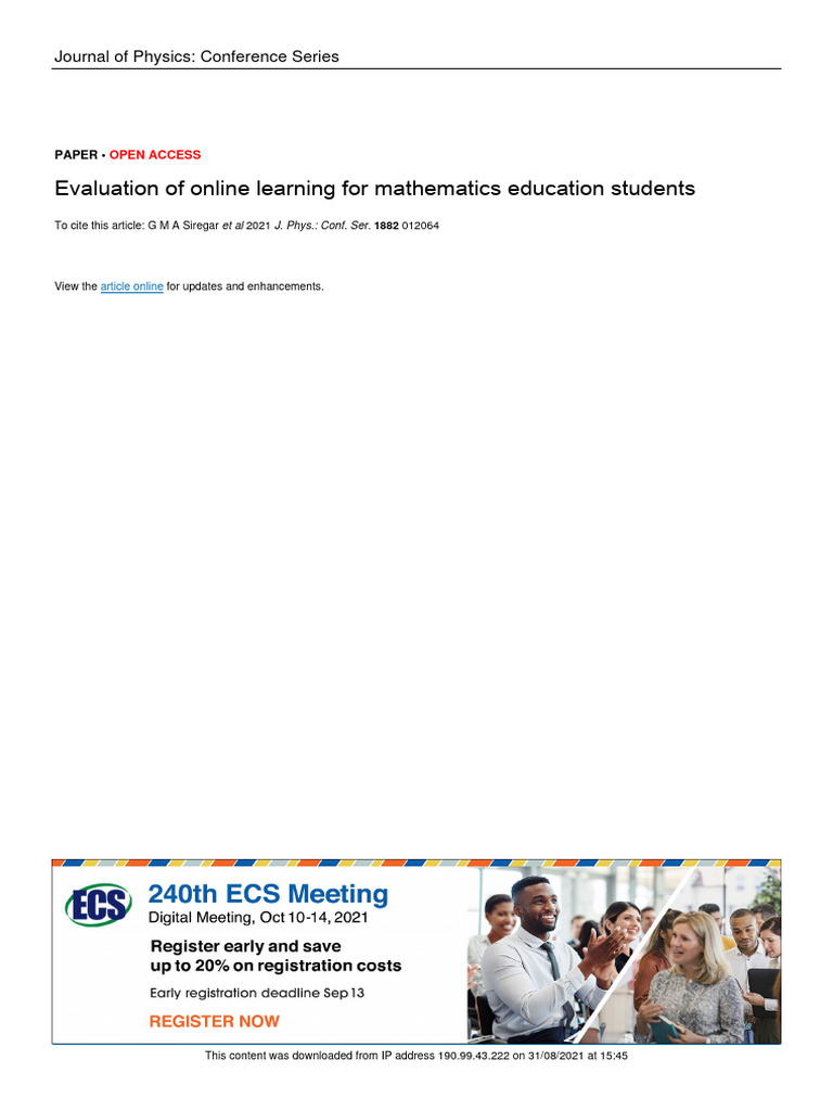Evaluation of Online Learning For Mathematics Education Students | PDF ...