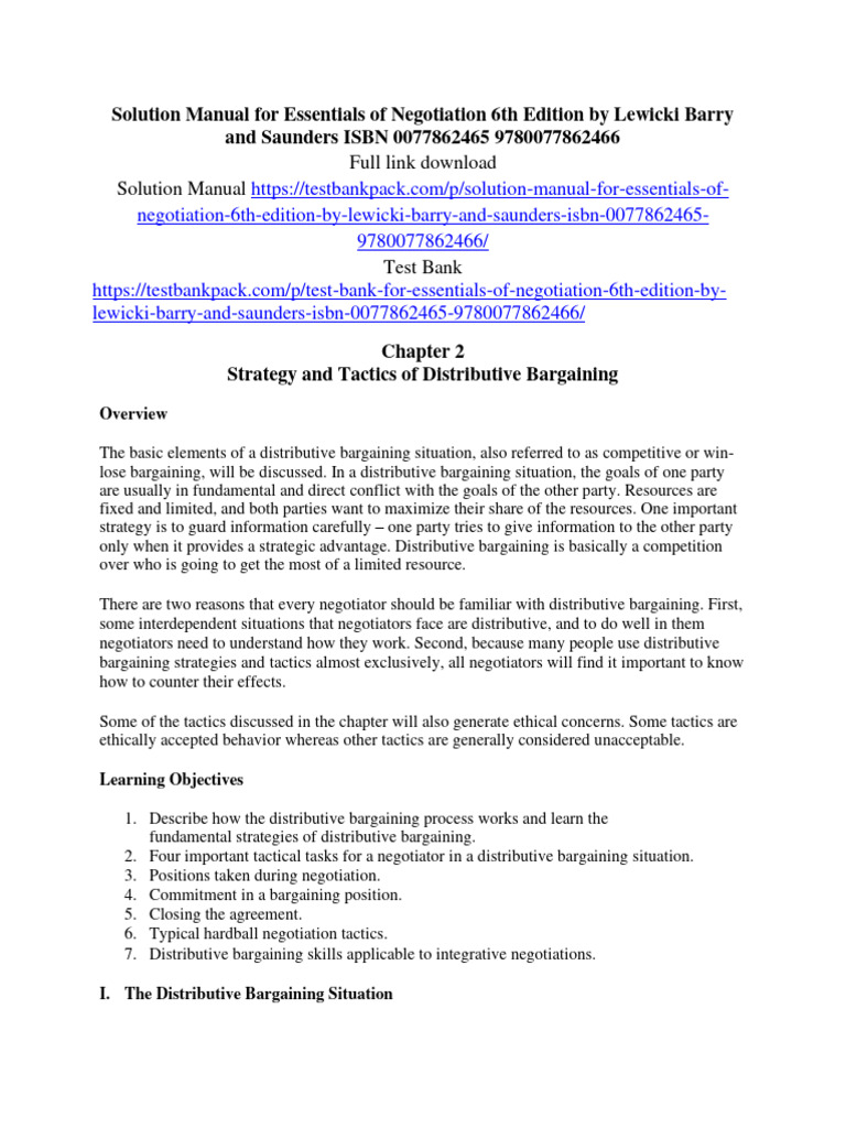 Solution Manual For Essentials of Negotiation 6th Edition by Lewicki ...