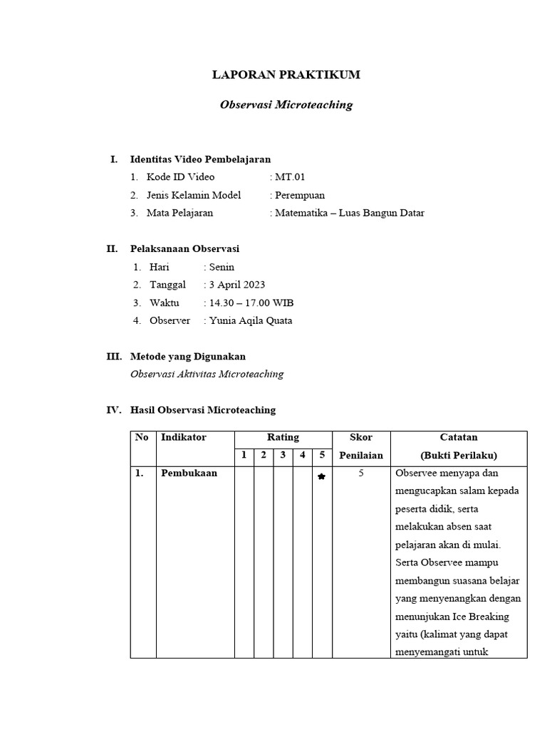 Laporan Microteaching Qila Acc | PDF