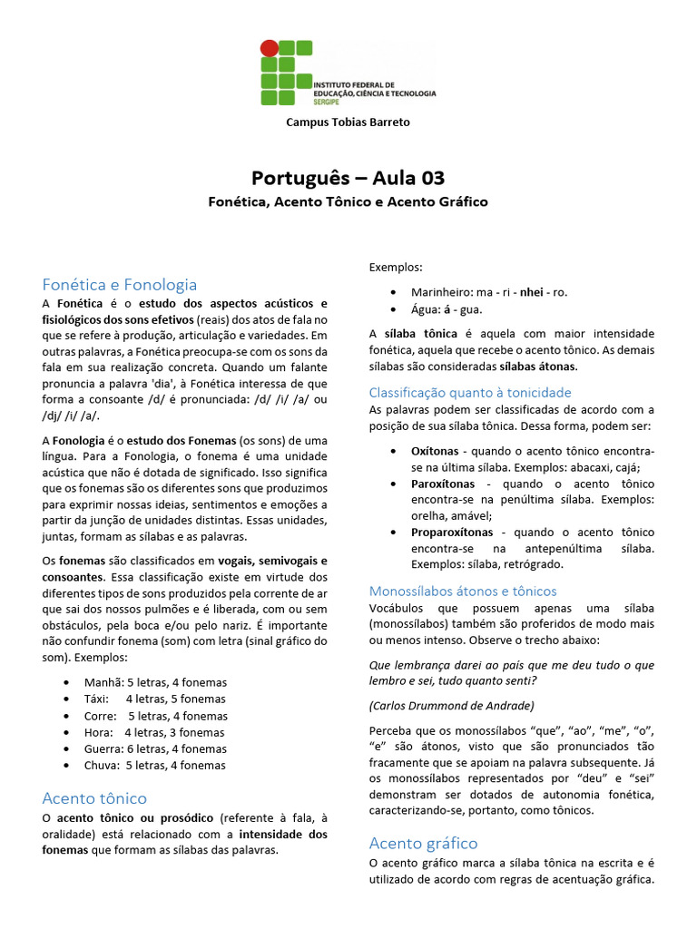 03 Aula Fonetica Acento Tonico e Acento Grafico | PDF