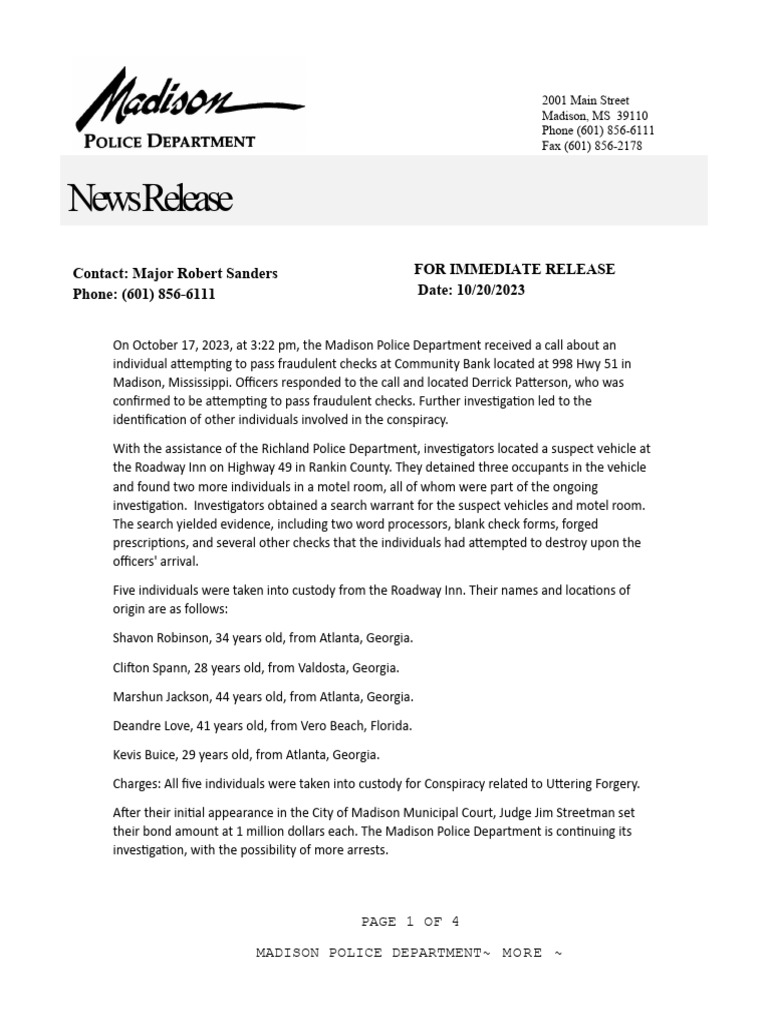 Media Release - Uttering Forgery Arrests | PDF | Arrest | Crimes