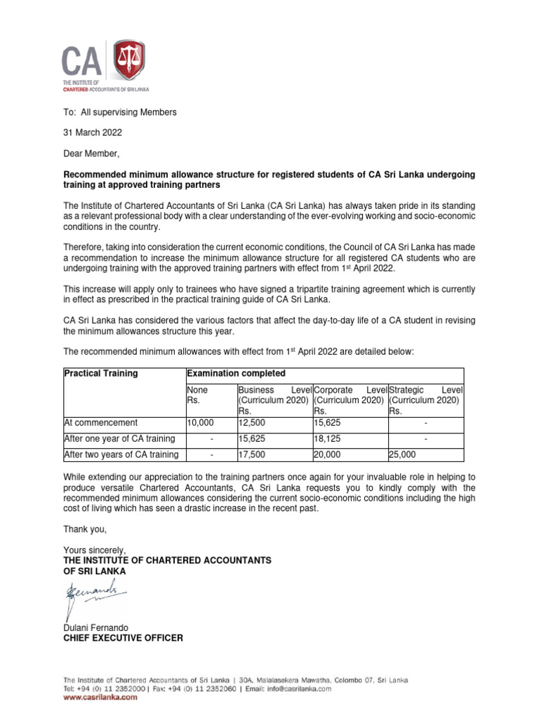Circular - Minimum Allowance Structure | PDF