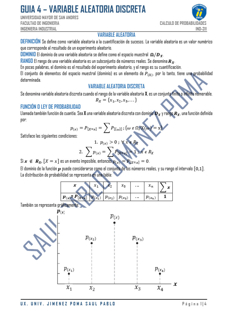 Guía de Variables Aleatorias Discretas | PDF | Variable aleatoria | Distribución de probabilidad
