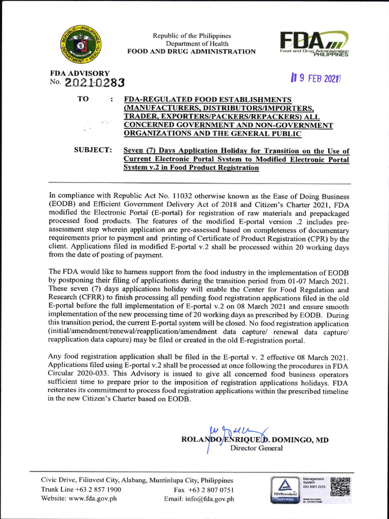 FDA Advisory No.2021 0283 | PDF FDA Advisory No.2021 0283 | PDF