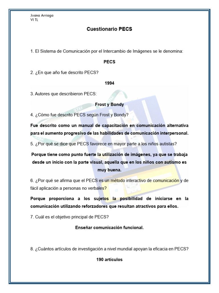 Cuestionario PECS | PDF | Comunicación | Espectro autista