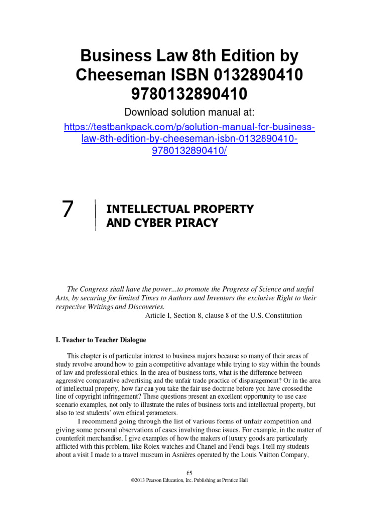 Business Law 8th Edition Cheeseman Solutions Manual 1 | PDF | Trade ...