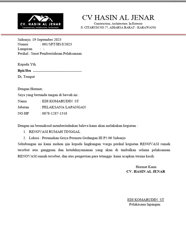 Surat Pemberitahuan Tetangga | PDF