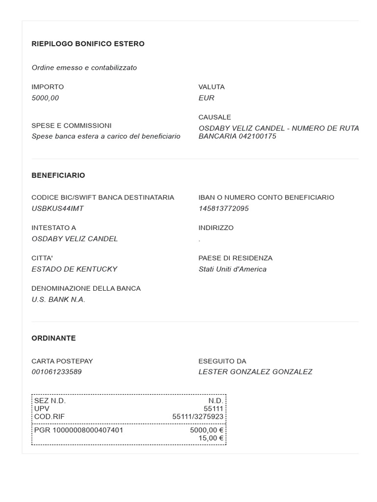 Ricevuta Bonifico Sonia | PDF