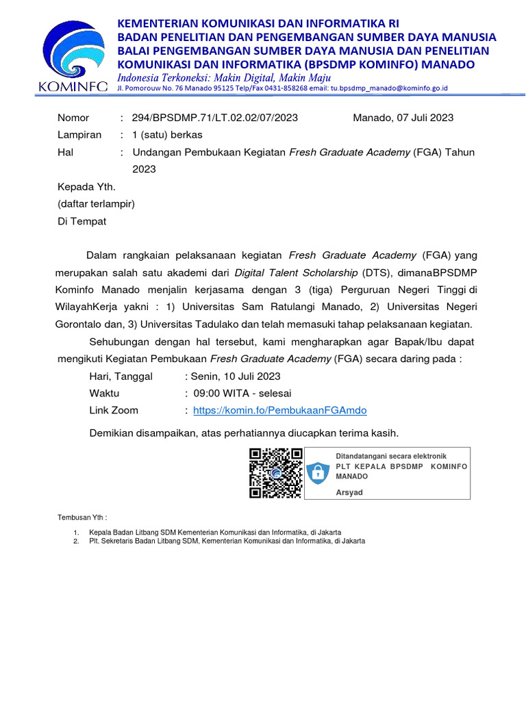 Undangan Pembukaan FGA Mitra TTe | PDF