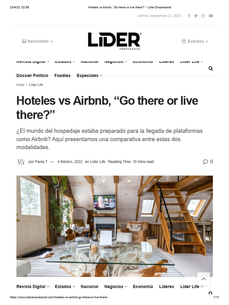 Hoteles Vs Airbnb, "Go There or Live There - " - Líder Empresarial | PDF