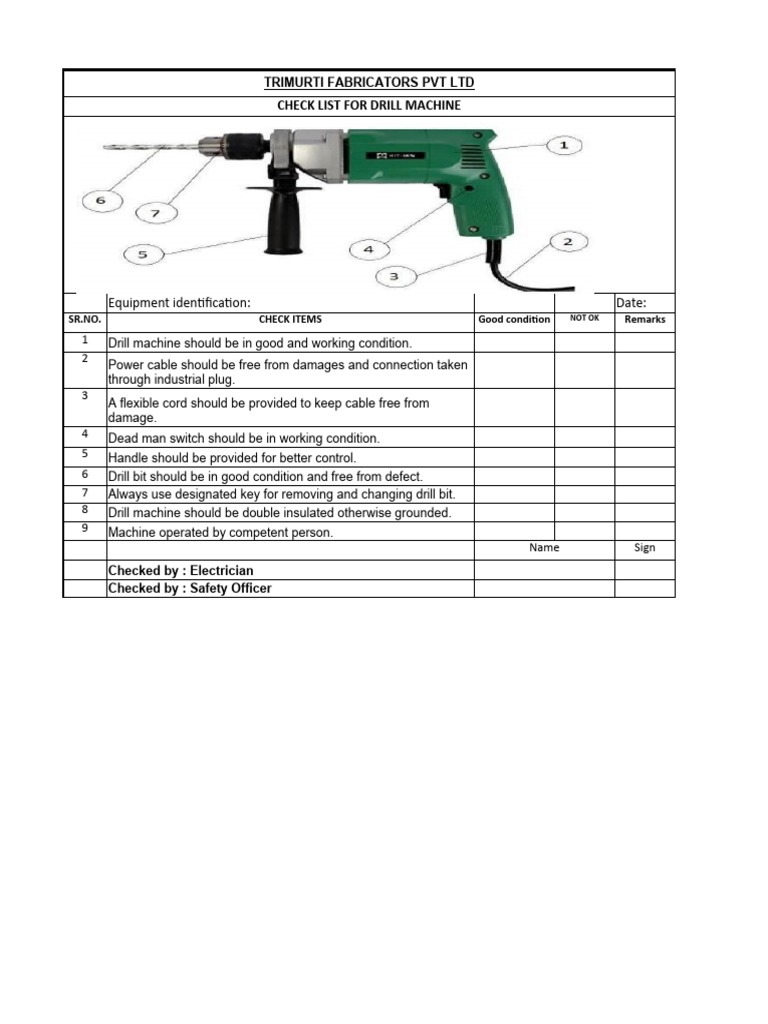 Drill Machine - Checklist | PDF