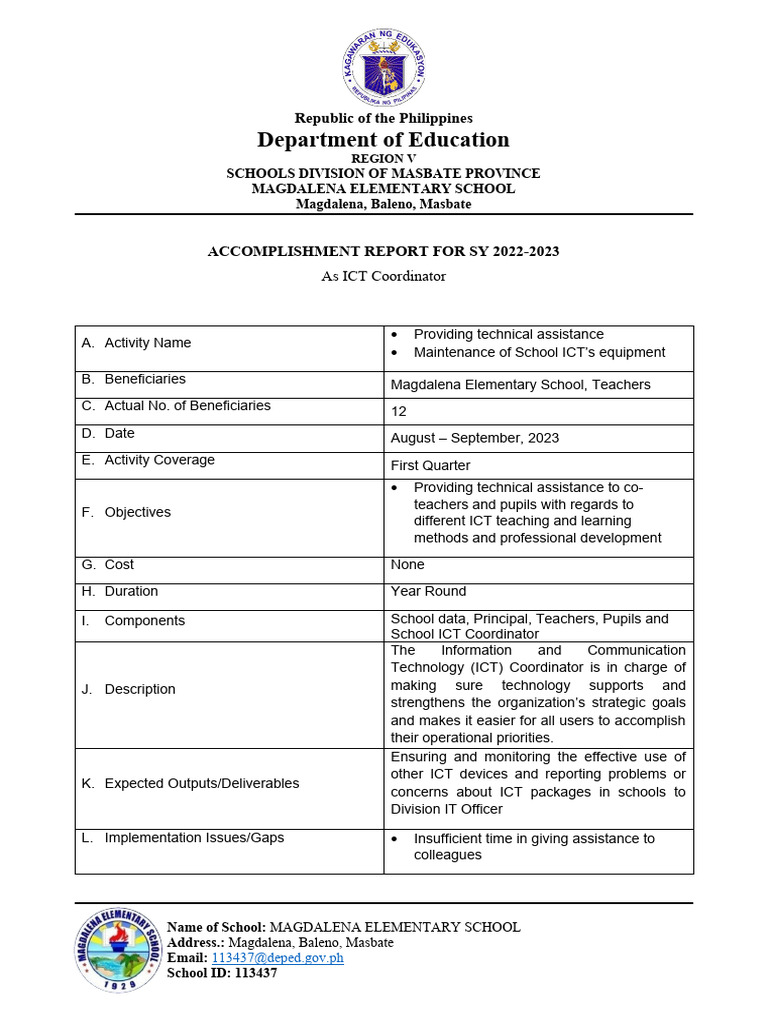 AAR As ICT Coordinator | PDF