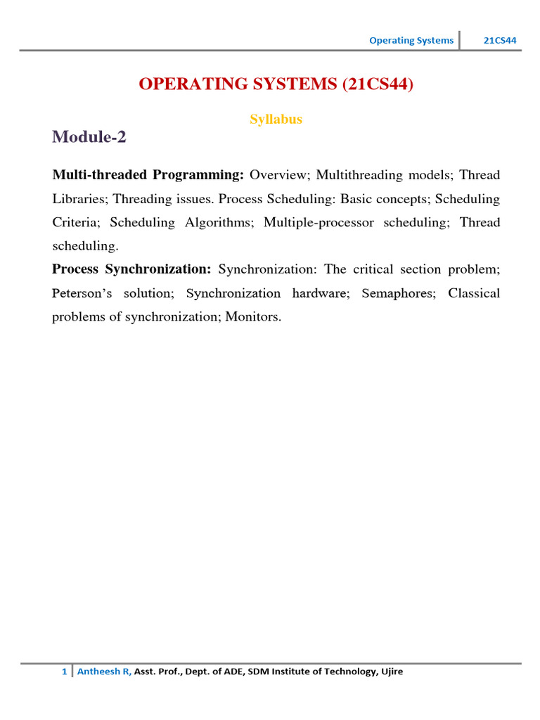 21CS44 - Operating Systems - Module-2 | PDF | Thread (Computing) | Scheduling (Computing)