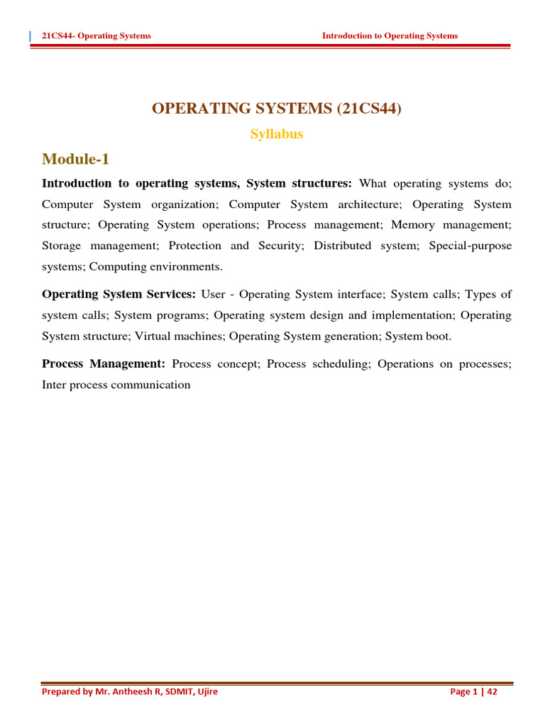 21CS44 - Operating Systems - Module-1 | PDF