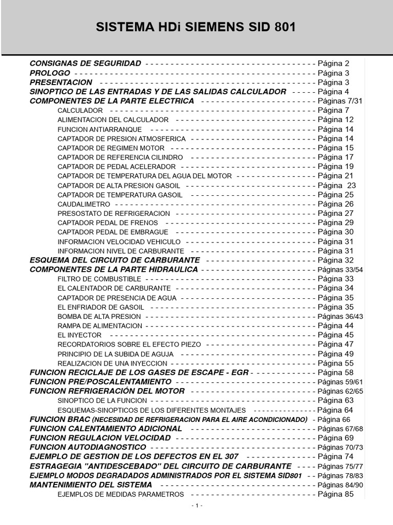 Sistema HDI Siemens Sid 801 | PDF | Inyección de combustible | Acelerador