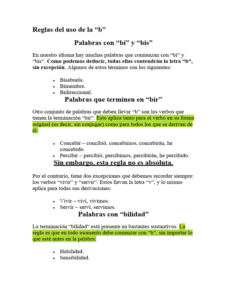 Reglas Del Uso de La "B" Palabras Con "Bi" y "Bis": Sin Excepción ...