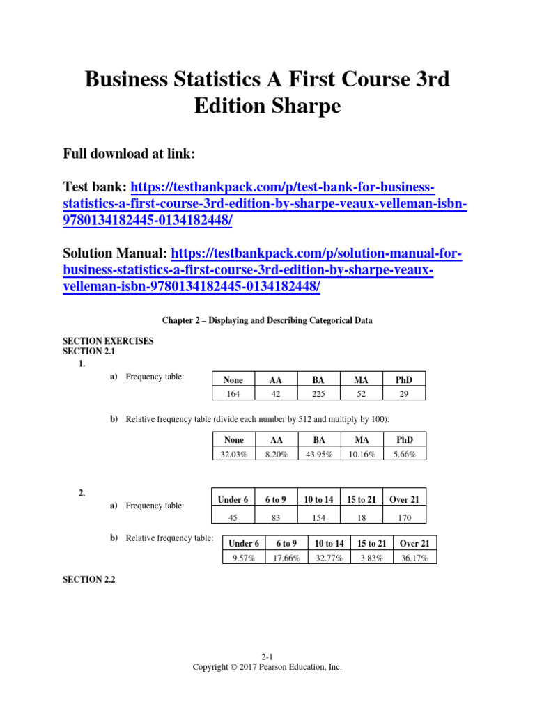 Business Statistics A First Course 3rd Edition Sharpe Solutions Manual ...