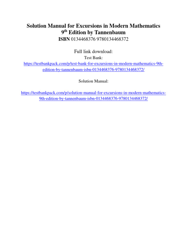 Solution Manual For Excursions in Modern Mathematics 9th Edition by ...