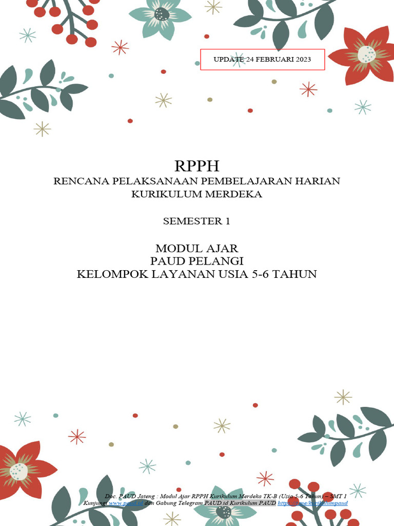 Modul Ajar RPPH TK B 5 6 Tahun Kurikulum Merdeka Smt1 | PDF