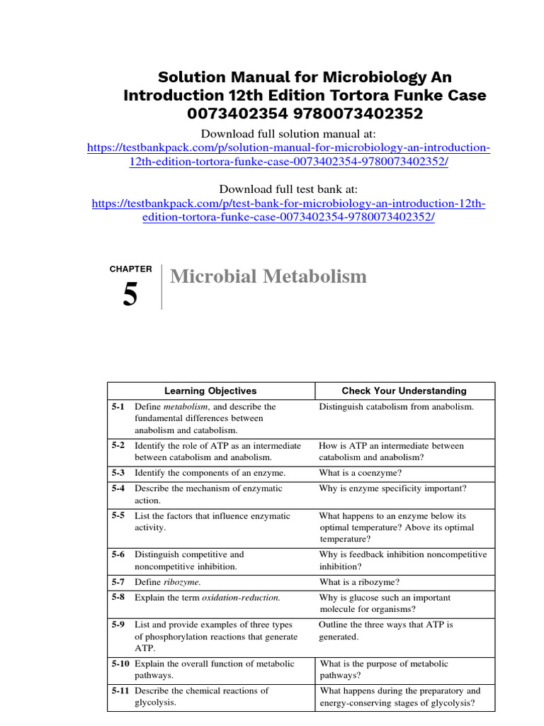 Microbiology An Introduction 12th Edition Tortora Solutions Manual 1 | PDF